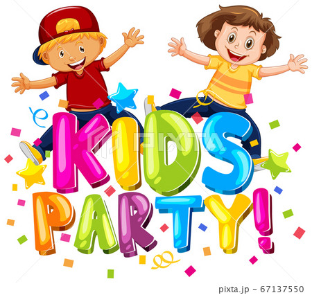 Font design for word kids party with happy kidsのイラスト素材 [67137550] - PIXTA