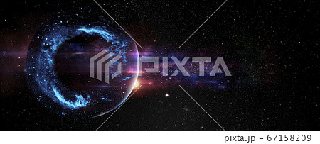 Black hole over star field in outer space letter O, | materials ...