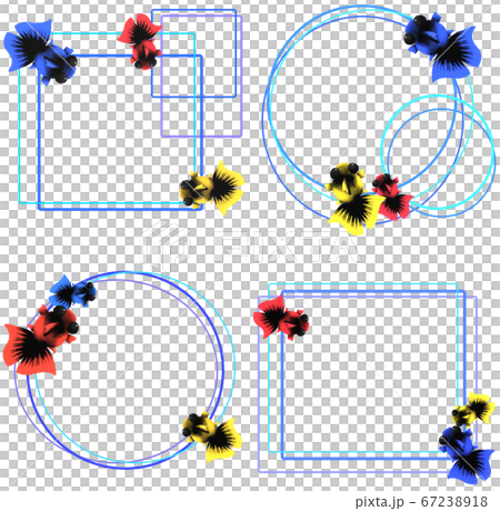 Goldfish frame 4 types (blue) - Stock Illustration [67238918] - PIXTA