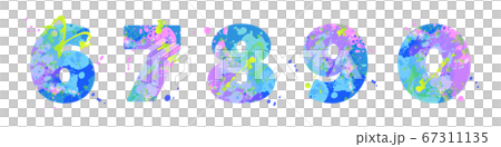 Numbers 67890 with effect of liquid spots of... - Stock Illustration ...