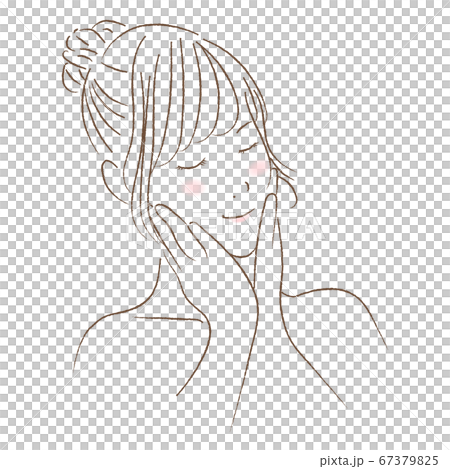 A woman drawing her hand on her cheek and... - Stock Illustration ...