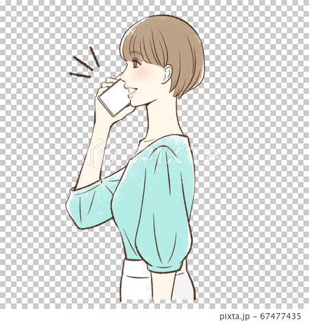 Side profile of a woman smiling and talking on... - Stock Illustration ...