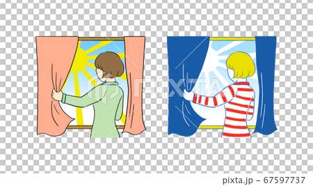 Woman opening the window in the morning - Stock Illustration [67597737 ...