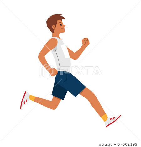Happy sprinter man running very fast - side...のイラスト素材 [67602199] - PIXTA