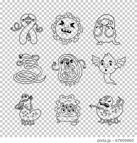Viruses and Bacteria Linear Characters Set - Stock Illustration ...