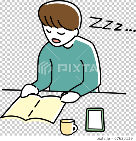 A man snoozing while reading - Stock Illustration [67623139] - PIXTA