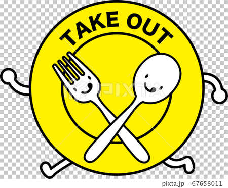 Smiley spoon and fork and TAKEOUT symbol on... - Stock Illustration ...