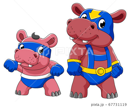 Two hippo in a superhero costume of illustrationのイラスト素材 [67731119] - PIXTA