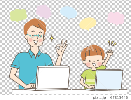 A smiling parent and child and a computer - Stock Illustration ...