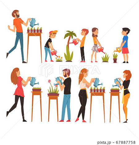 People Watering Plants Set, Men, Women and Kids...のイラスト素材 [67887758 ...