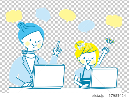 A smiling parent and child and a computer - Stock Illustration ...