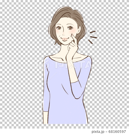 Woman poking cheeks and smiling - Stock Illustration [68160597] - PIXTA