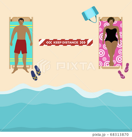 Open beach Social distancing People Summer Seaのイラスト素材 [68313870] - PIXTA