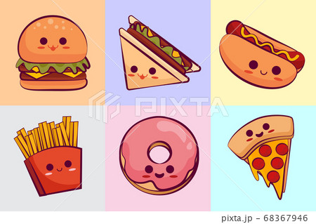 Kawaii fast food collectionのイラスト素材 [68367946] - PIXTA