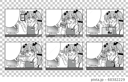 Girl working part-time at a convenience store... - Stock Illustration ...
