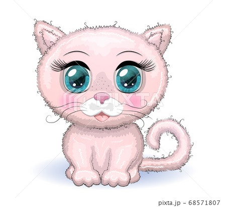 Cute cartoon pink cat, kitten on a background ofのイラスト素材 [68571807] - PIXTA