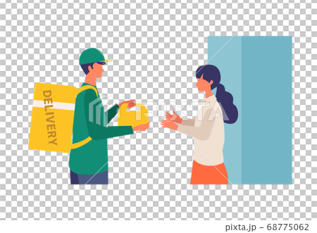 Illustration of a woman receiving food delivery - Stock Illustration ...