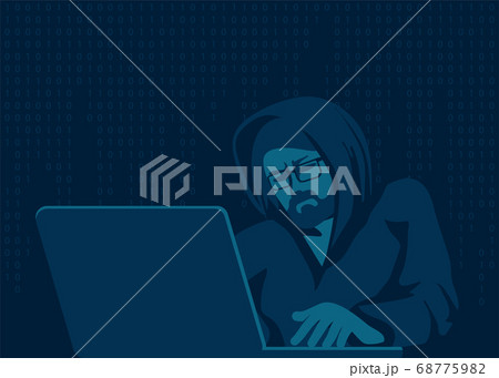 A hacker with a laptop breaks a computer code.のイラスト素材 [68775982] - PIXTA