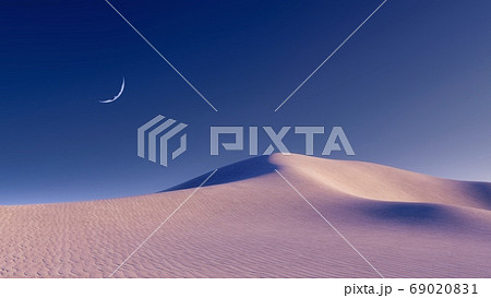 Unreal desert landscape and half moon in night skyのイラスト素材 [69020831 ...