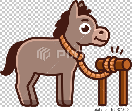 Cute cartoon donkey tied to post - Stock Illustration [69087800] - PIXTA