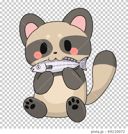 Tanuki eating pacific saury - Stock Illustration [69210072] - PIXTA