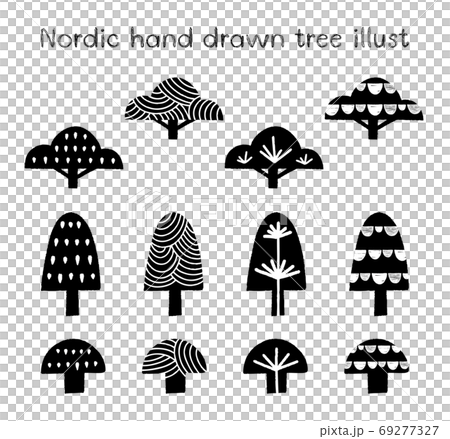 Scandinavian hand drawn tree illustration material - Stock Illustration ...