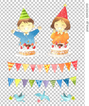 お誕生日 こども 手描き水彩のイラスト素材 [69430349] - PIXTA