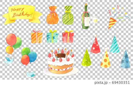 誕生日 手描き水彩セットのイラスト素材 [69430351] - PIXTA