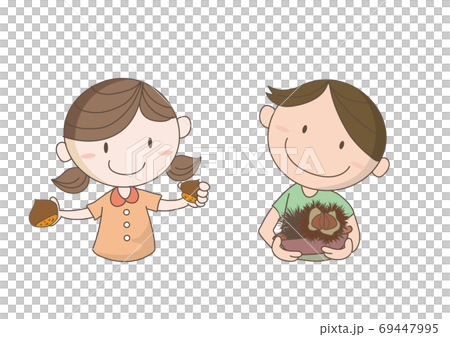 Picking up chestnuts for children - Stock Illustration [69447995] - PIXTA