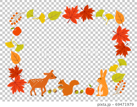 Autumn leaves and animal frame - Stock Illustration [69471979] - PIXTA