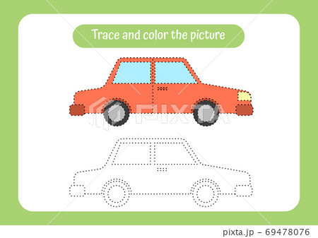 Coloring Car Trace Trace The Word. Color Cartoon Police Car.