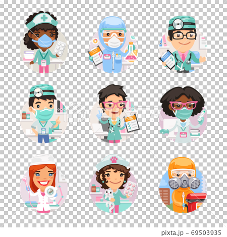 Cartoon Doctor Avatars with Different... - Stock Illustration [69503935 ...