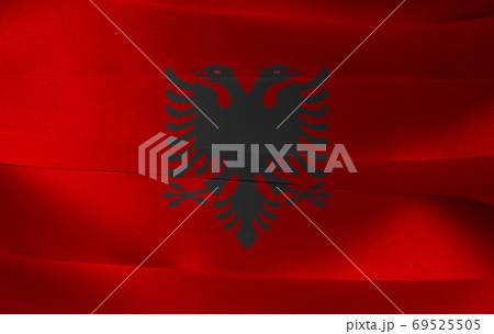 Colorful ribbon as Albania national flag, a red field with the black ...