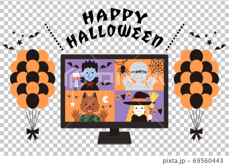 Remote party on the internet Halloween black... - Stock Illustration ...