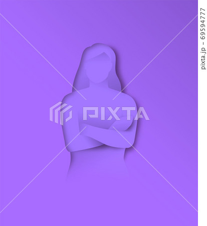 Papercut woman leader in arm crossed pose isolatedのイラスト素材 [69594777 ...
