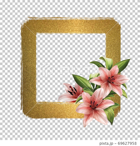 Floral card with frame and pink lilies - Stock Illustration [69627958 ...