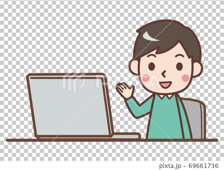 A man explaining in front of a computer - Stock Illustration [69661736 ...