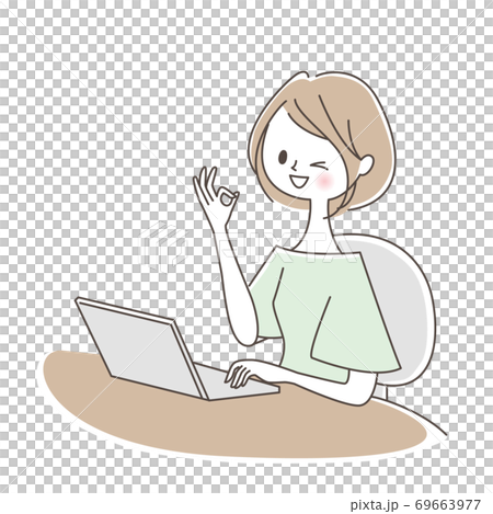 Female OK sign to telework - Stock Illustration [69663977] - PIXTA