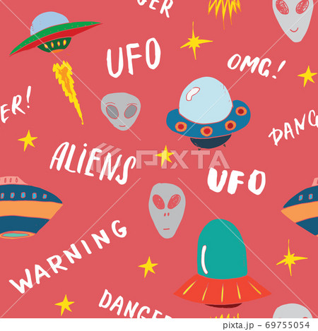 Ufo and aliens Seamless pattern. Cute Doodles...のイラスト素材 [69755054] - PIXTA