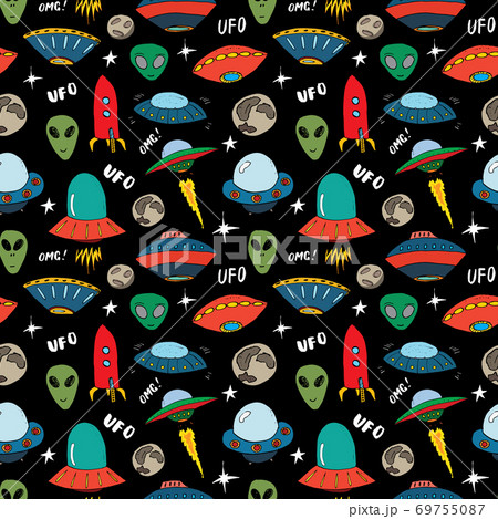 Ufo and aliens Seamless pattern. Cute Doodles...のイラスト素材 [69755087] - PIXTA