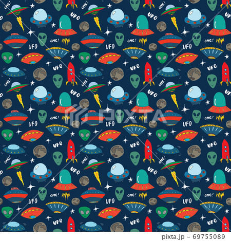 Ufo and aliens Seamless pattern. Cute Doodles...のイラスト素材 [69755089] - PIXTA