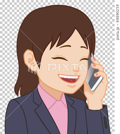 Chibi characters OL calling smile - Stock Illustration [69890259] - PIXTA