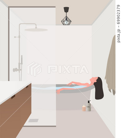 Woman taking a shower in the bathroom. のイラスト素材 [69902379] - PIXTA