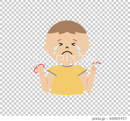 Illustration of a boy who cut his finger with... - Stock Illustration ...