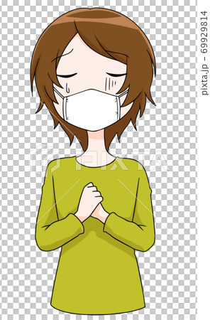 A woman with an anxious look wearing a mask - Stock Illustration ...