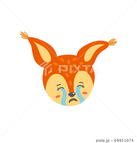Crying and sad squirrel face like emoji. Vector...のイラスト素材 [69951074 ...