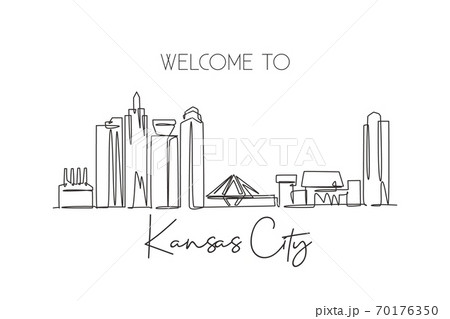 One single line drawing of Kansas city skyline,...のイラスト素材 [70176350 ...