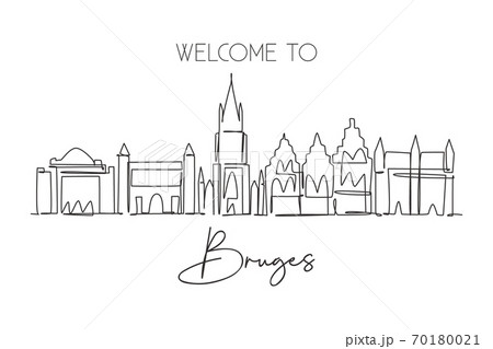 Single continuous line drawing of Bruges city...のイラスト素材 [70180021] - PIXTA