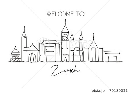 One continuous line drawing of Zurich city...のイラスト素材 [70180031] - PIXTA