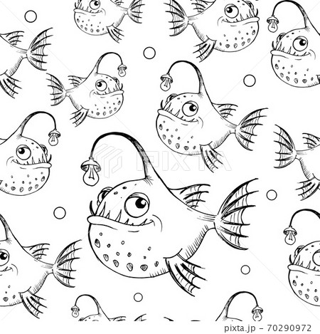 Funny fish pattern. Hand drawn fishes with...のイラスト素材 [70290972] - PIXTA